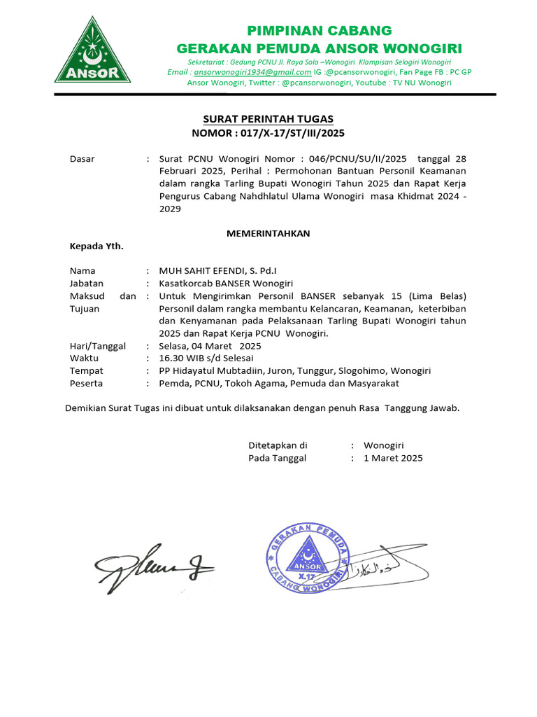 Surat Perintah Pam Tarling Bupati 2025 | PDF