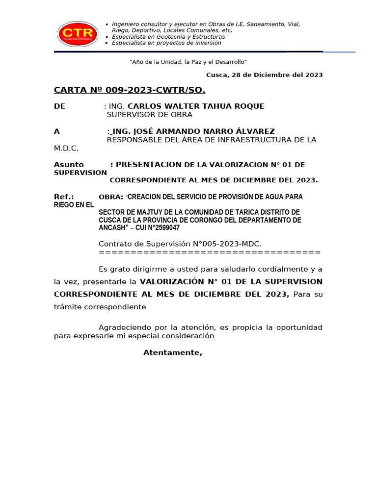 Carta #009-2023. Valo 1 | PDF