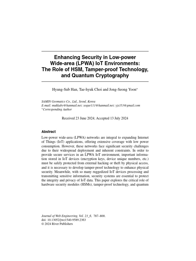 Enhancing Security in Low-Power Wide-Area LPWA IoT Environments The Role of HSM Tamper-Proof ...