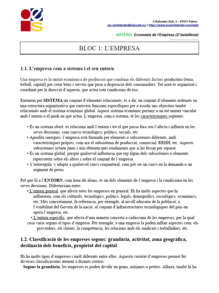 Bloc 1 Apunts Econom 2 Bach | PDF