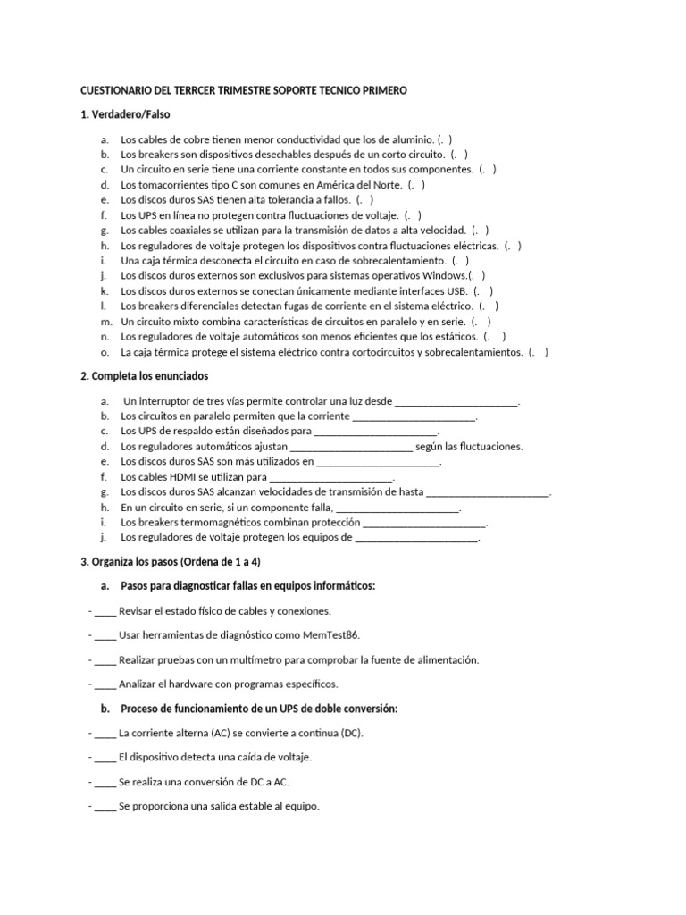 Cuestionario Soporte Tecnico ? | PDF | Fuente de alimentación ...