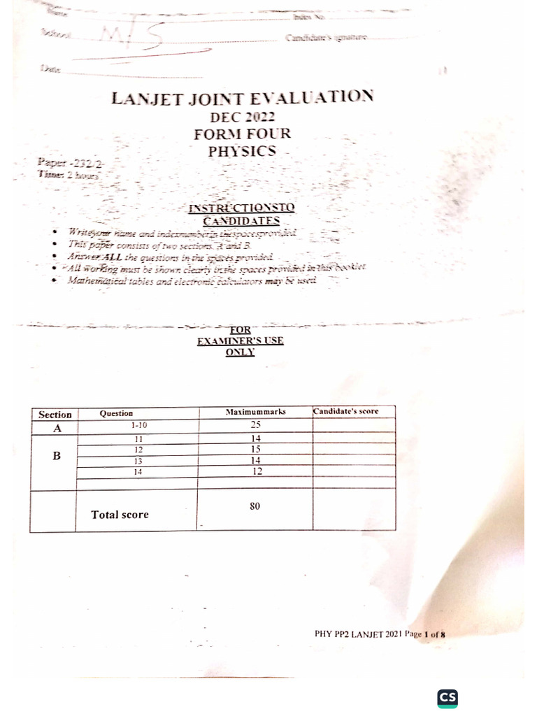 Physics Paper 2 MS | PDF