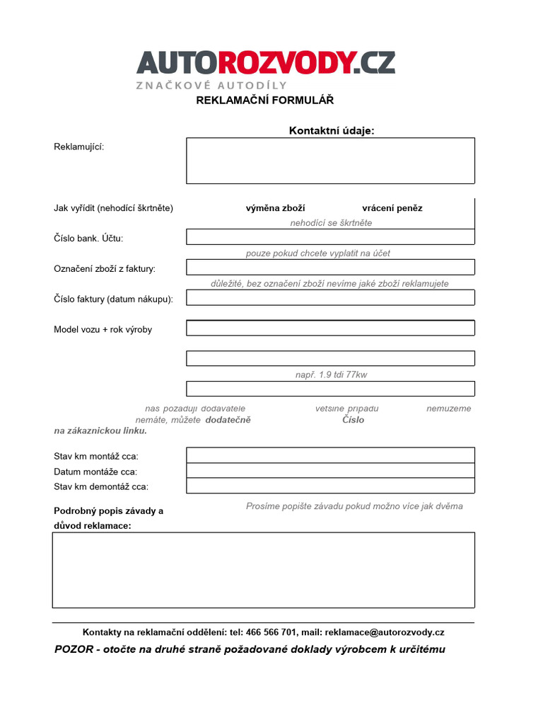 Reklamacni Formular | PDF
