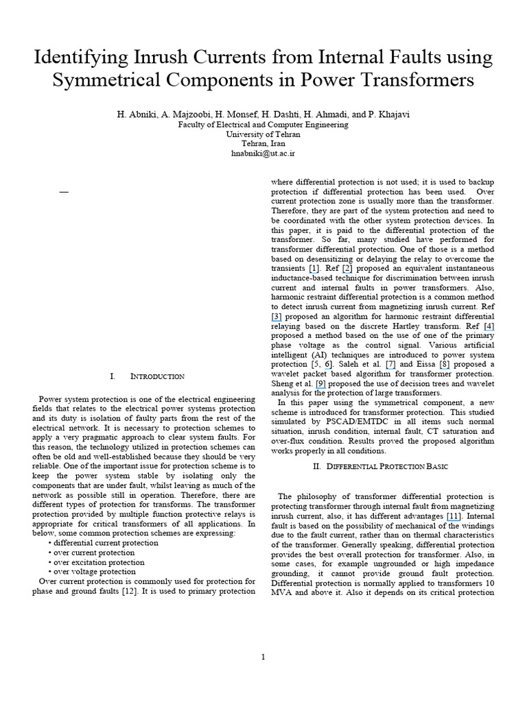 Identifying - Inrush - Currents - From - Internal Faults by Using Symmetrical Components | PDF ...