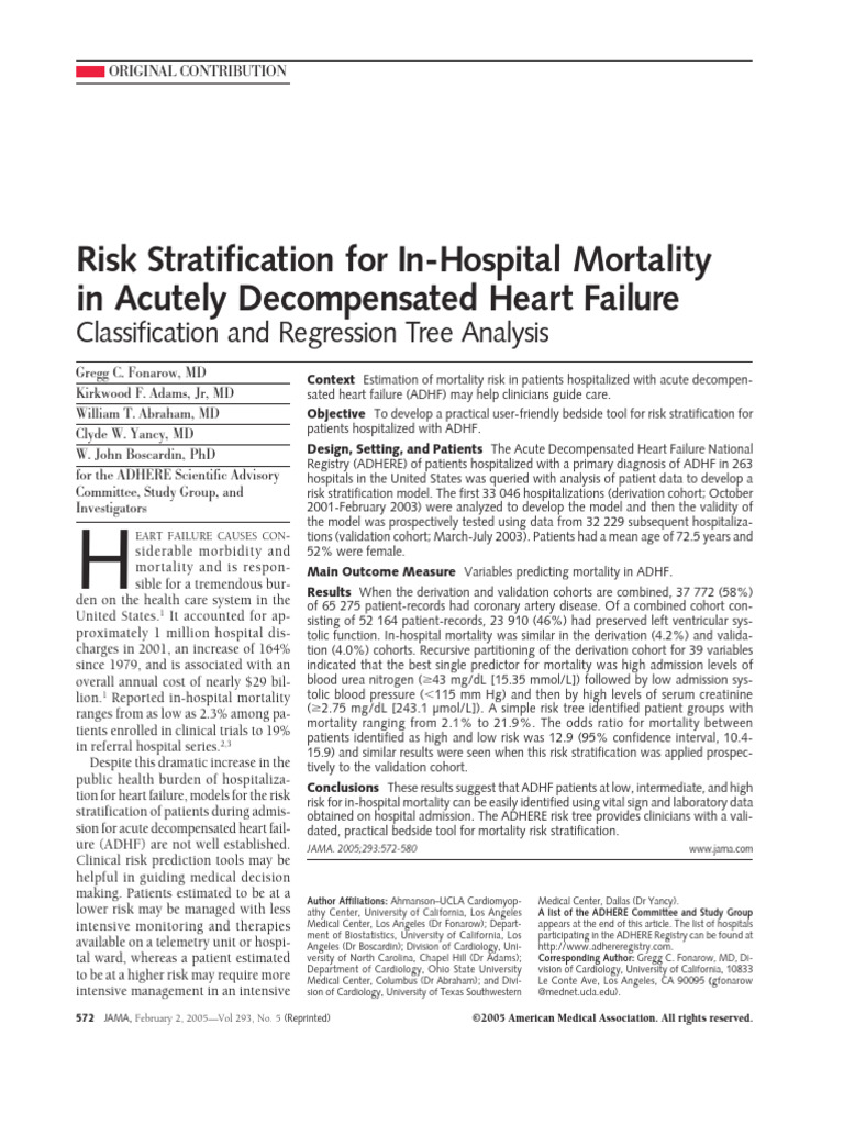 Fonarow Et Al. 2005 ADHERE Risk Stratification For In-Hospital ...
