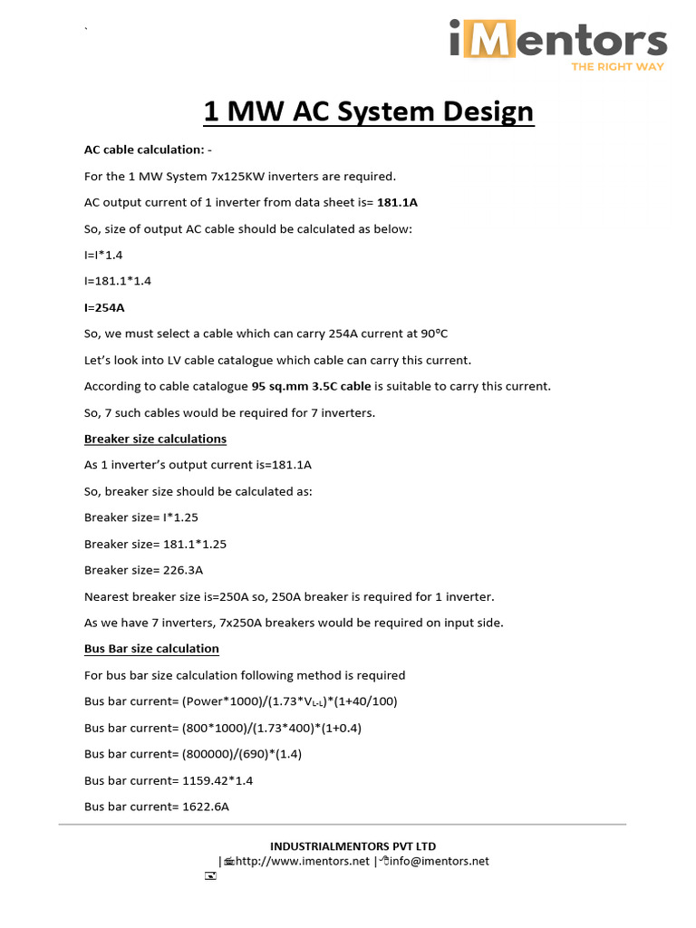 1 MW AC System Design | PDF | Electricity | Electromagnetism