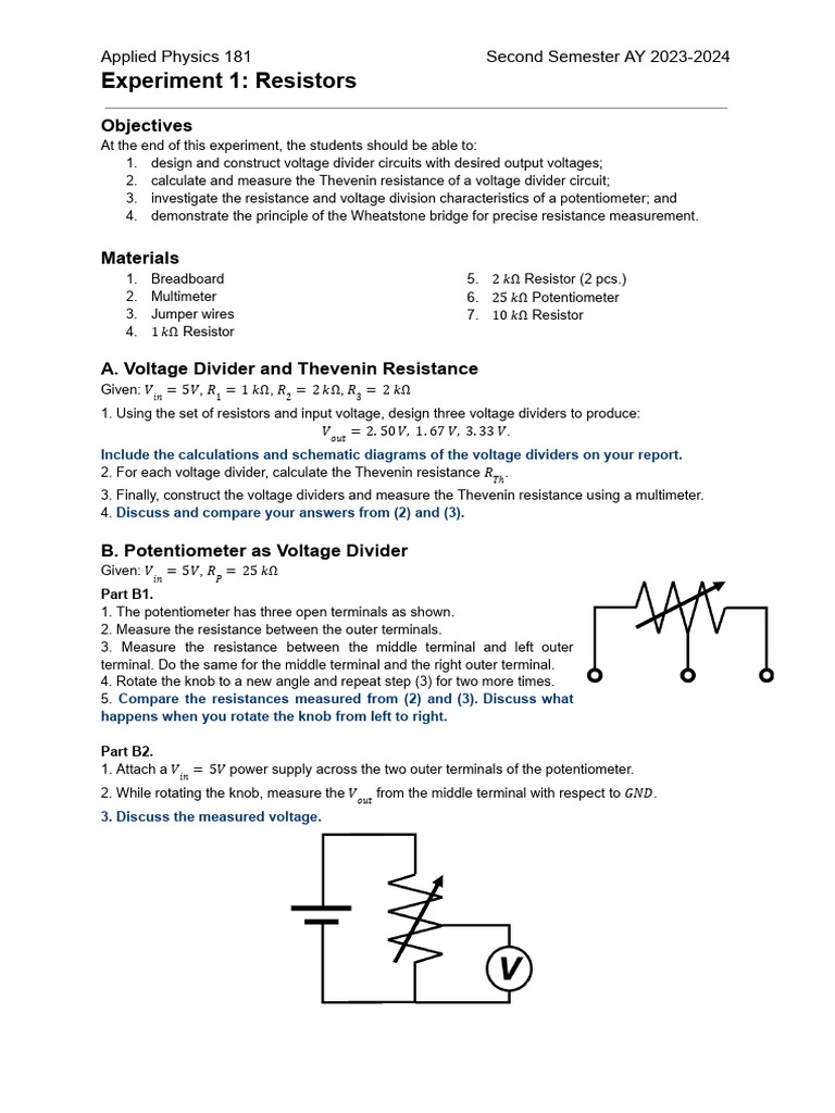 Experiment 1 - Resistors | PDF | Resistor | Voltage