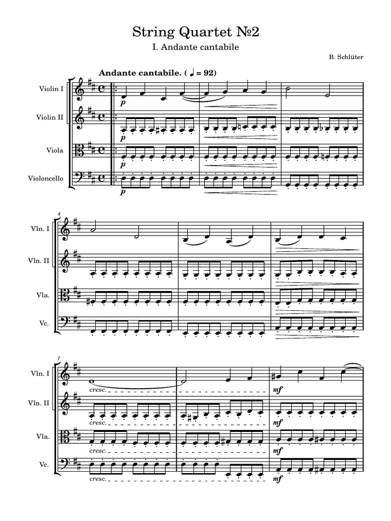 String Quartet No. 2 - I. Andante Cantabile - B. Schlüter | PDF ...