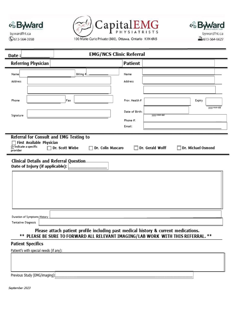 EMG-Referral-Form-SEPT-2023 - ByWard Family Health Team | PDF
