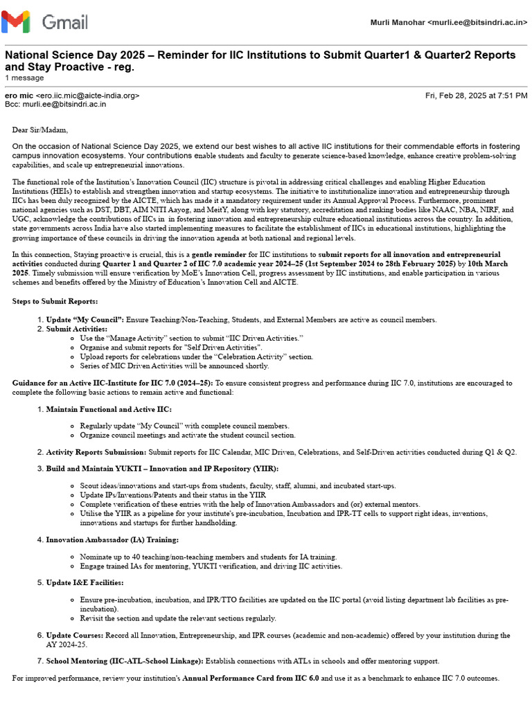 Reminder for IIC Institutions to Submit Quarter1 & Quarter2 Reports and ...