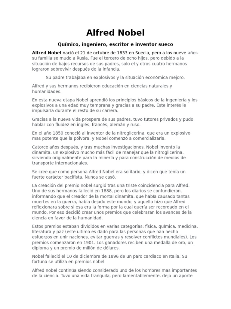 Alfred Nobel | PDF | premio Nobel