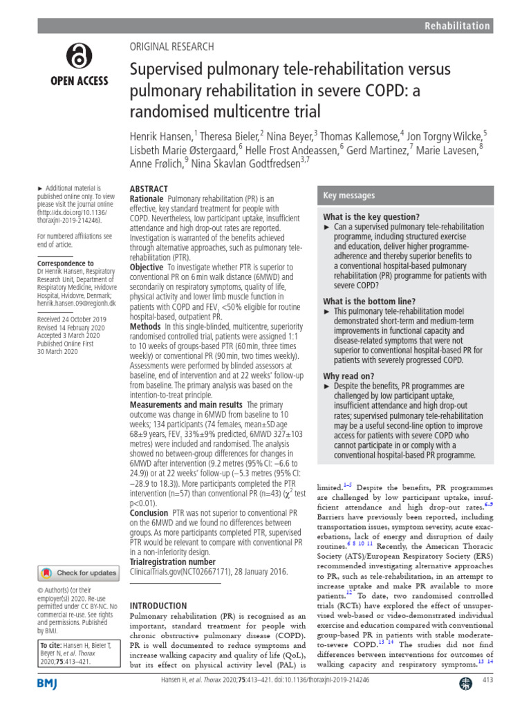 Supervised Pulmonary Tele-Rehabilitation Versus | PDF | Chronic ...
