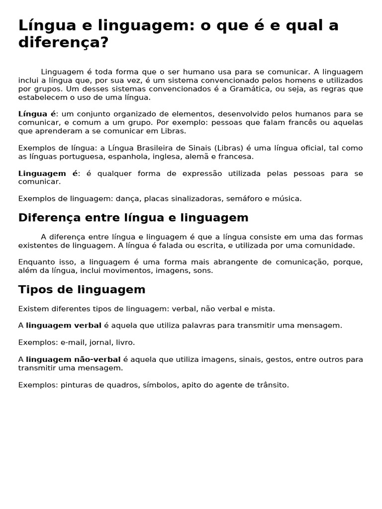 Aula Língua E Linguagem Pdf Comunicação Não Verbal Comunicação
