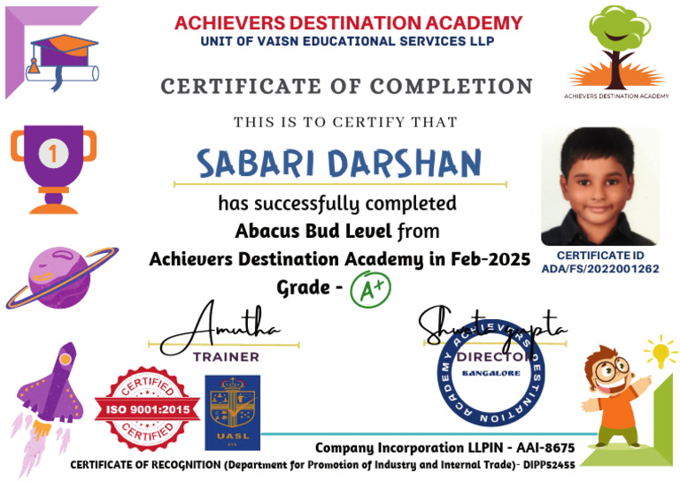Sabari Darshan Student Certificate - 20250301 - 134026 - 0000 | PDF