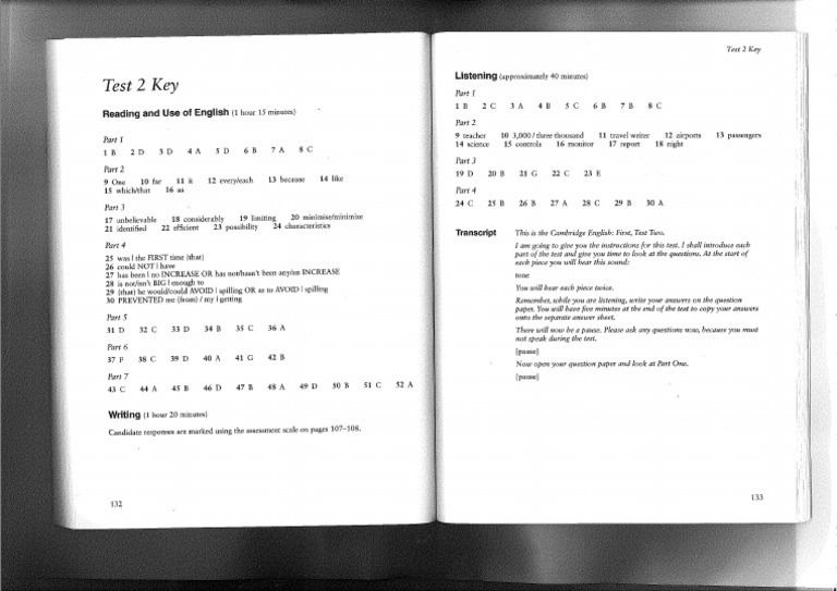 Lesson 9 - FCE Test 2 Answer Key | PDF
