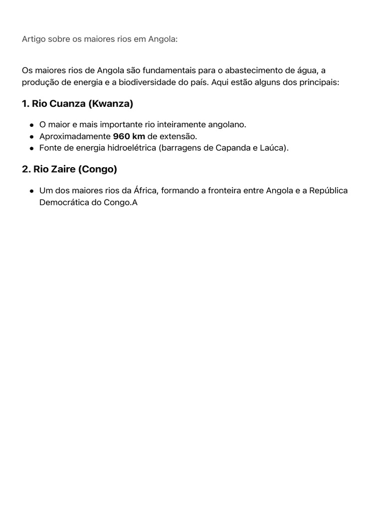 Artigo Sobre Os Maiores Rios em Angola | PDF