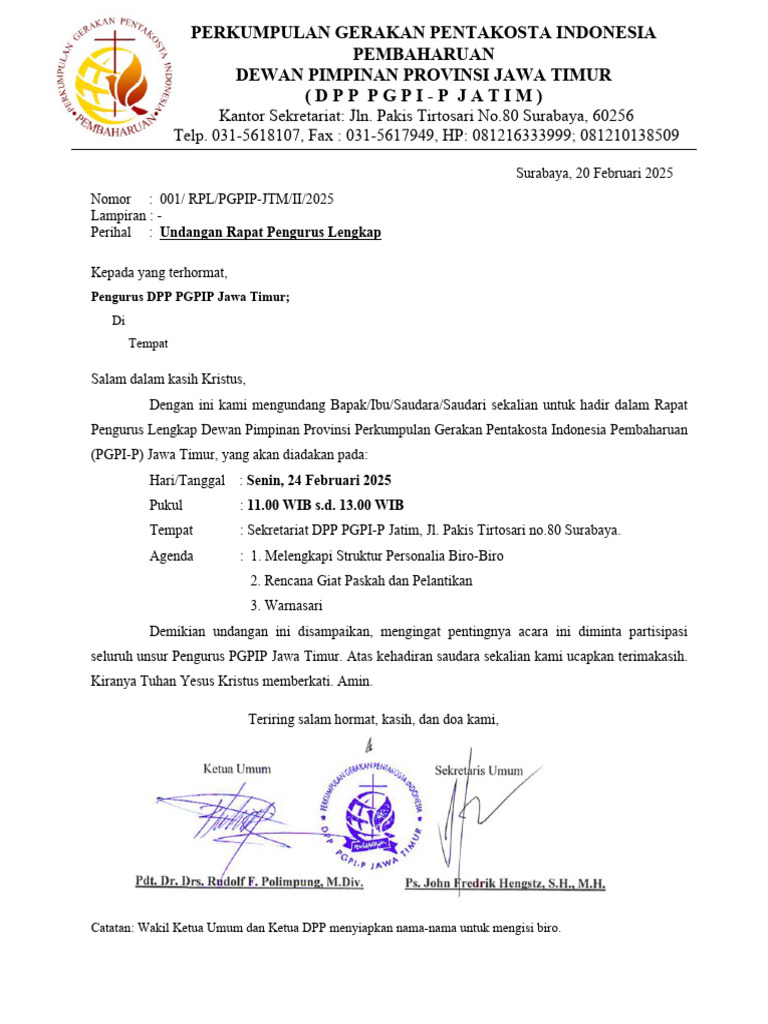 20240112 Draft Undangan Rapat Pengurus Lengkap | PDF