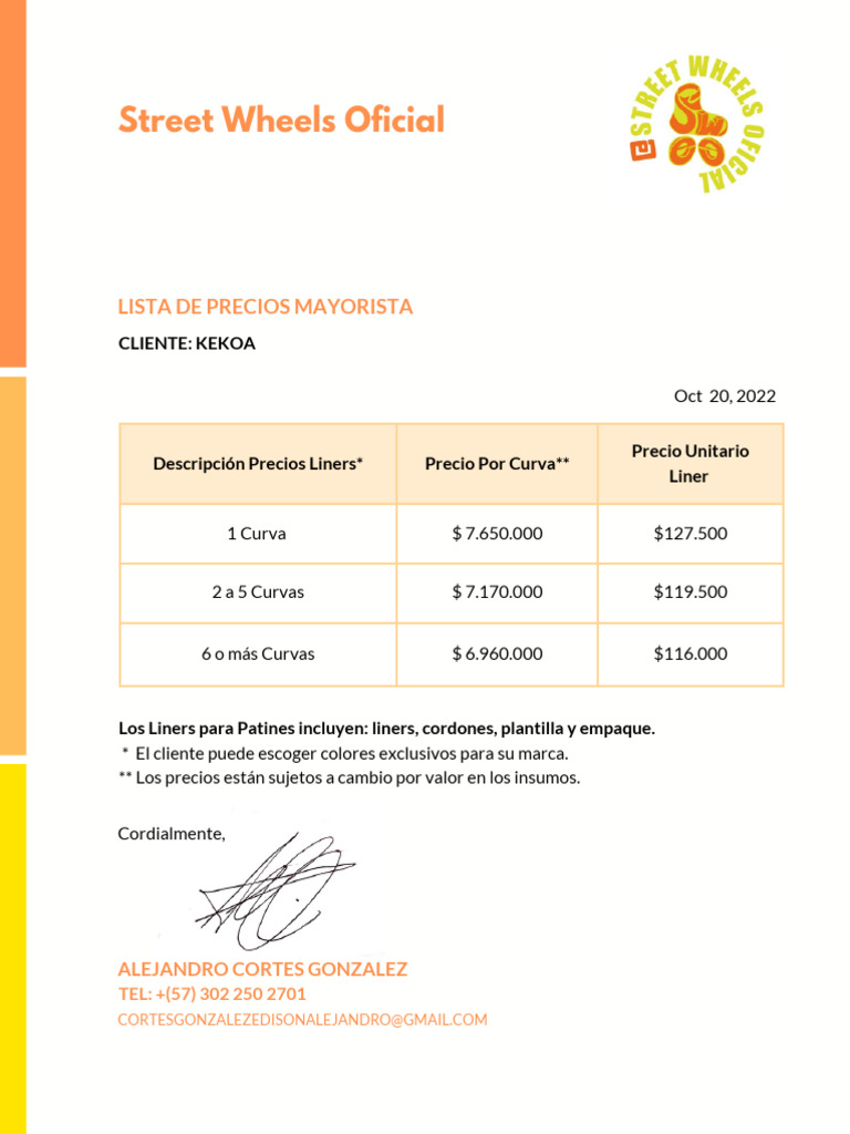 Street Wheels Oficial: Lista de Precios Mayorista | PDF