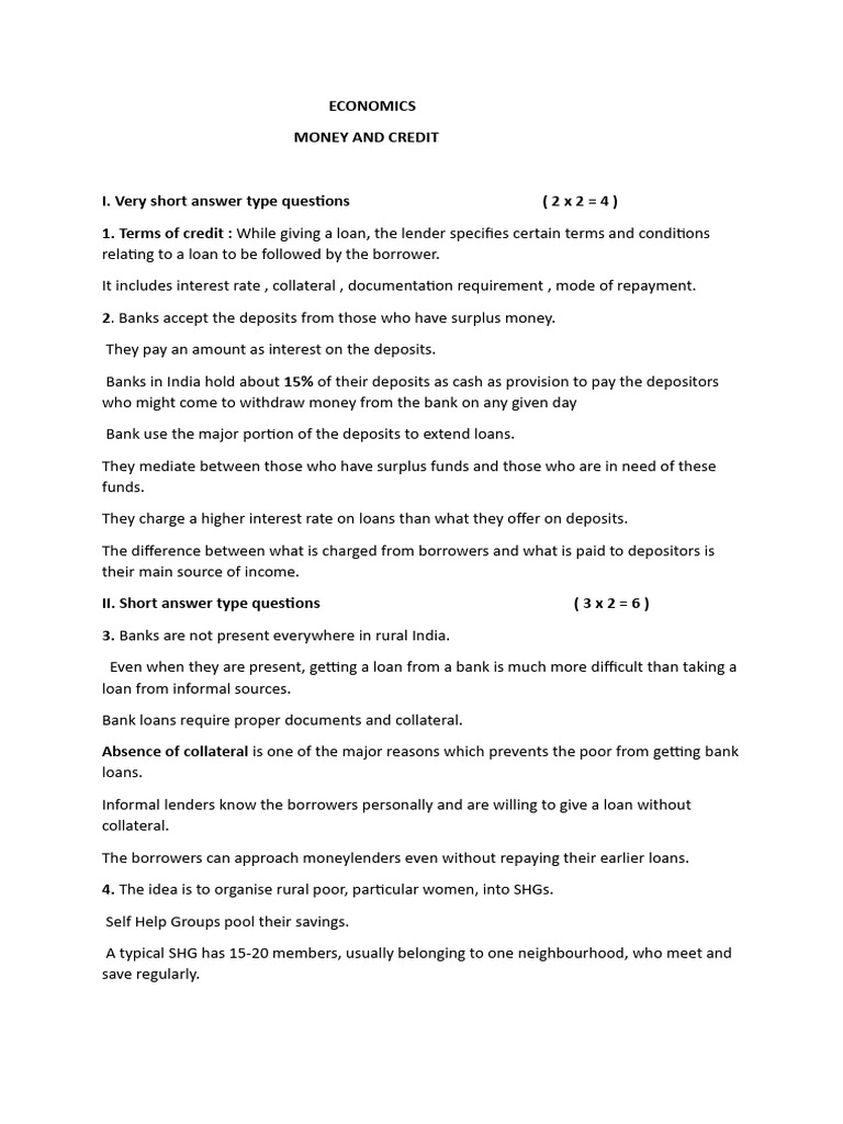 Money and Credit (Answer Key) | PDF | Loans | Credit