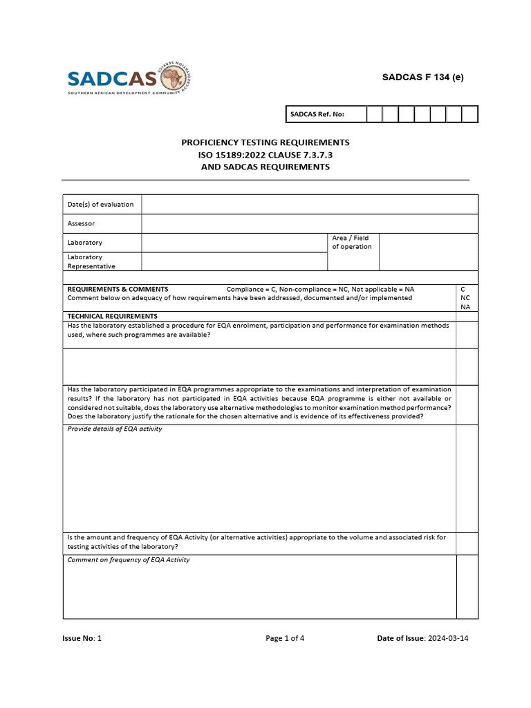 SADCAS Proficiency Testing Requirements | PDF | Methodology | Laboratories