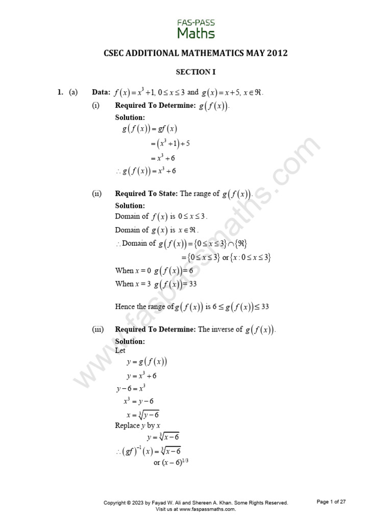 Add Maths 2012 May Past Paper Solutions | PDF | Numerical Analysis ...