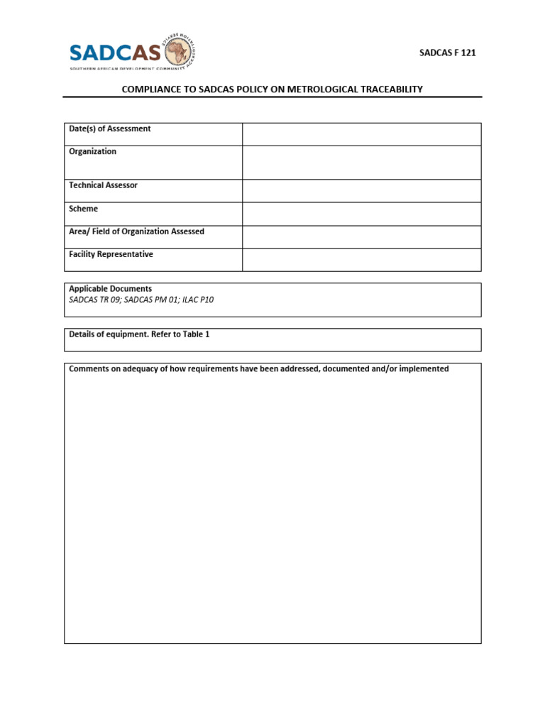 Compliance with SADCAS Traceability Policy | PDF | Metrology | Calibration