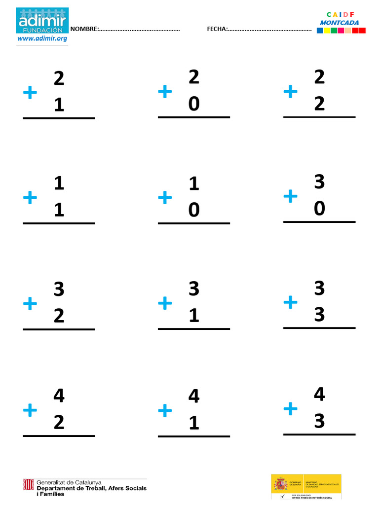 4 Fichas Sumas Sin Llevadas | PDF