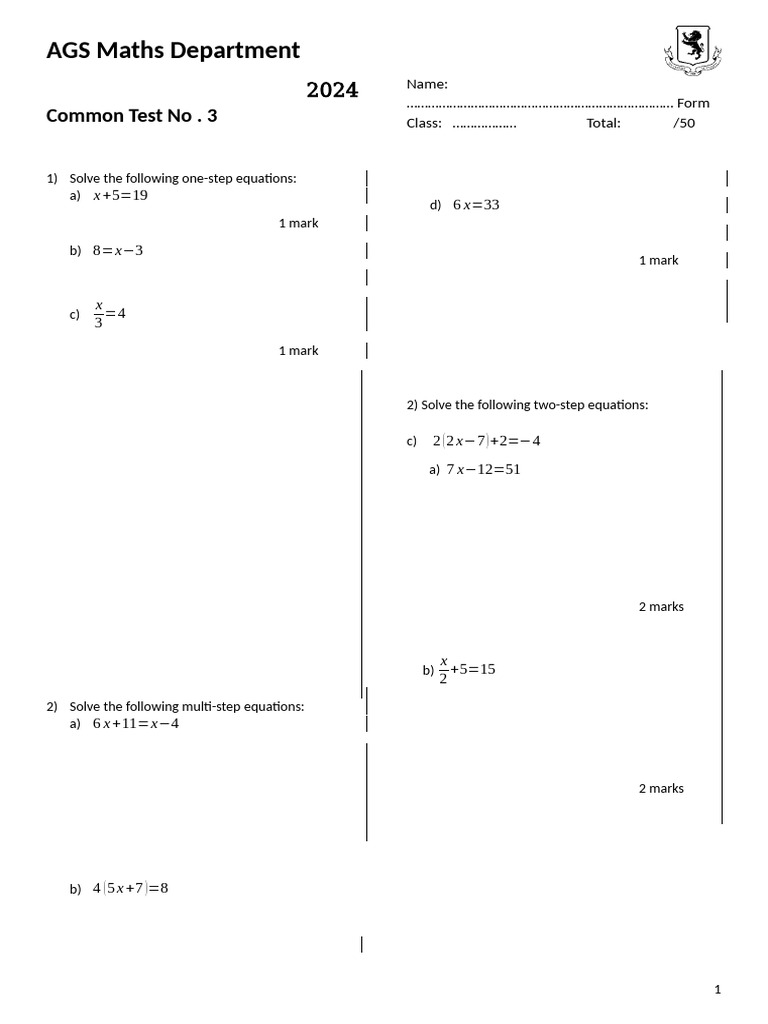 4R Equations and Inequalities Test | PDF