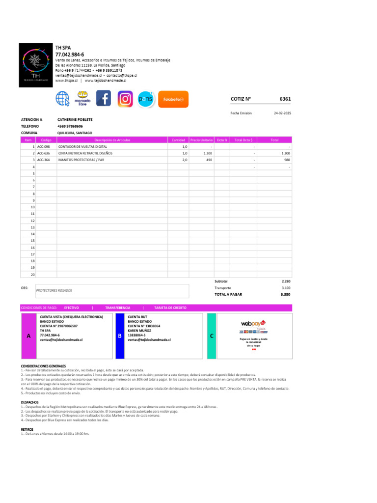 TH Spa 77.042.984-6: Cotiz #6361 | PDF