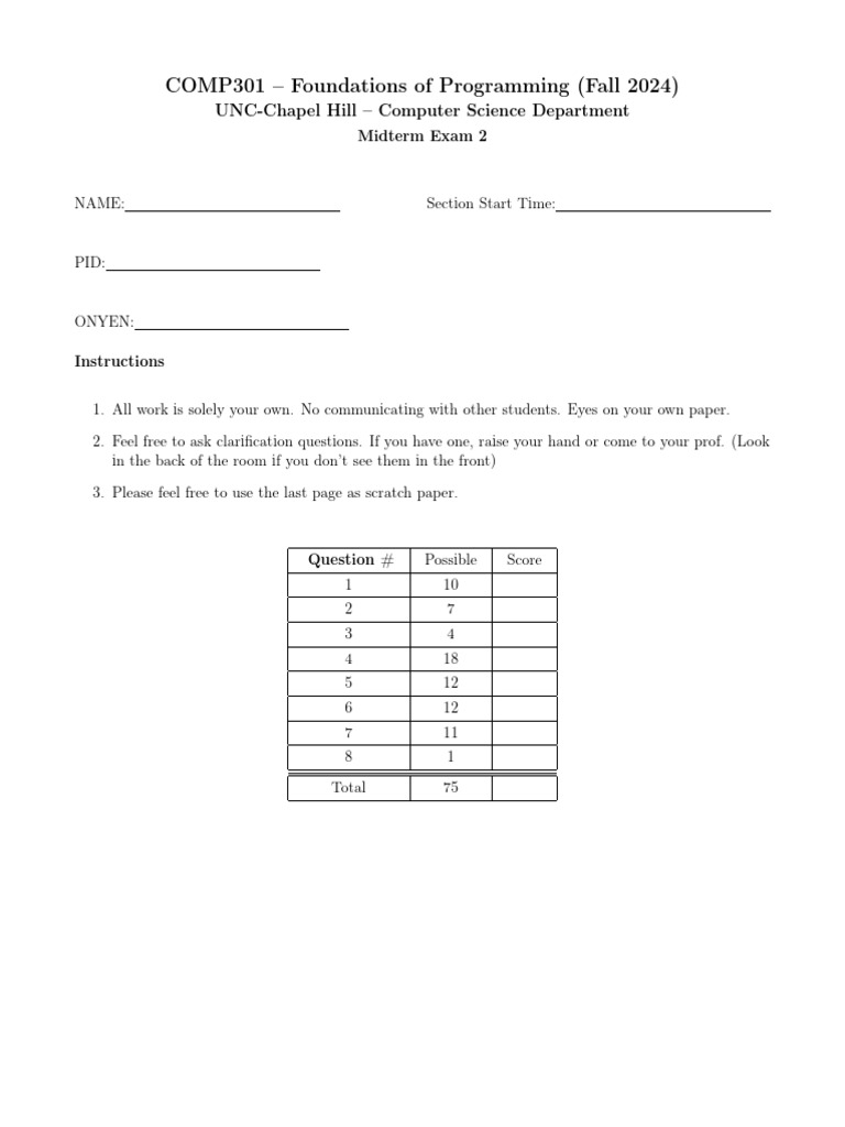 comp301_fall24_m02(Print) | PDF | Class (Computer Programming) | Method (Computer Programming)