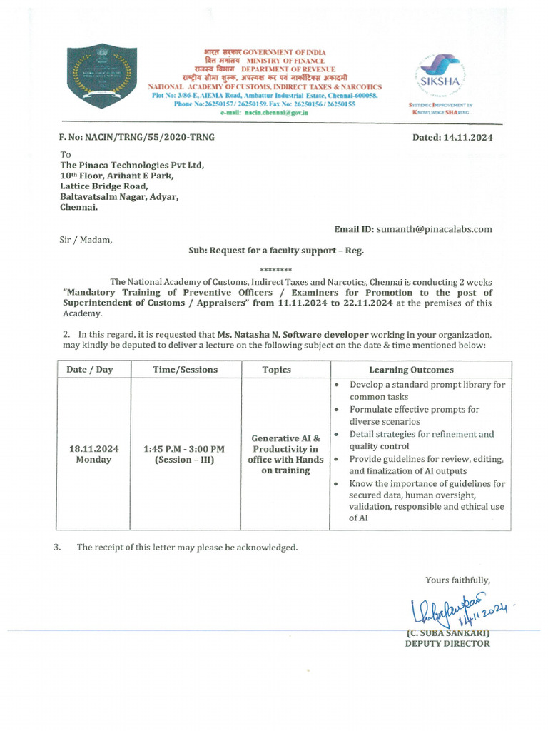 Letter to The Pinaca Technologies Pvt ltd | PDF