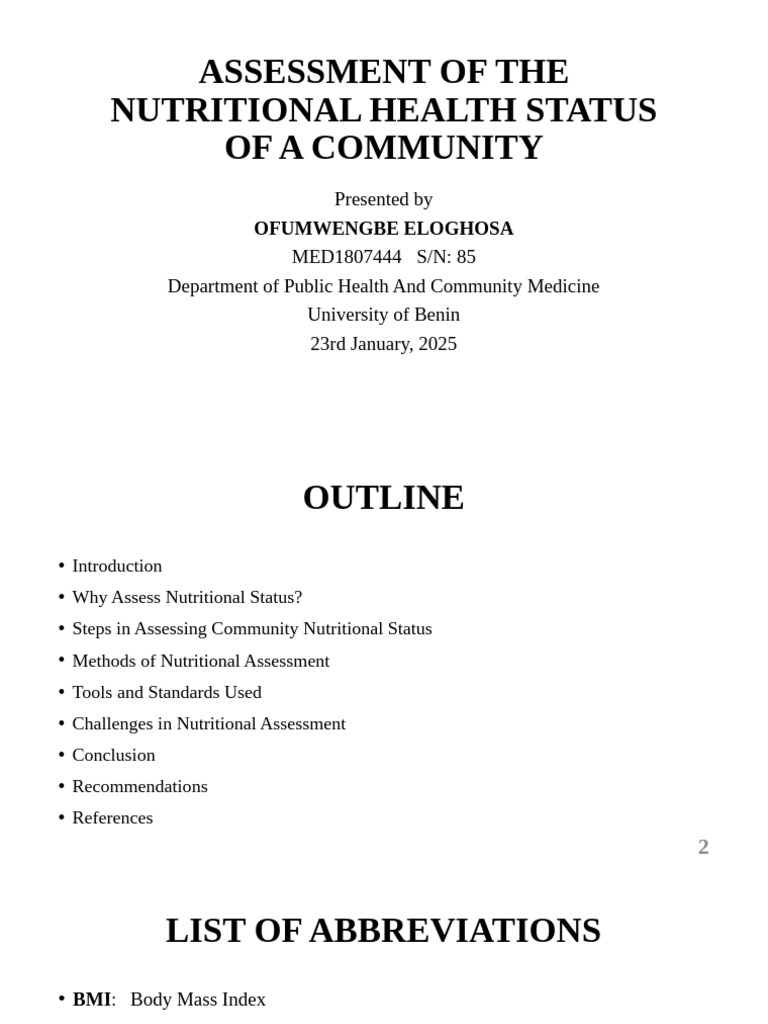SN 85 - Assessment of The Nutritional Status of A Community | PDF ...