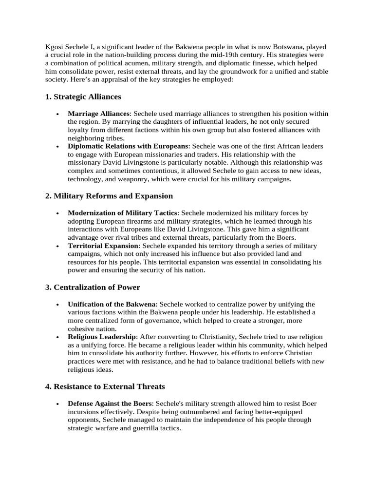 Strategies of Kgosi Sechele I & Letsholathebe I | PDF | Leadership