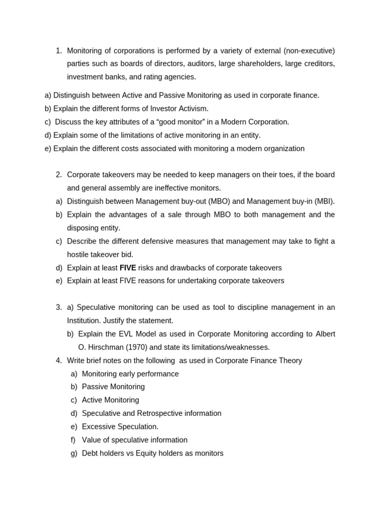 corporate governance questions | PDF | Takeover | Mergers And Acquisitions