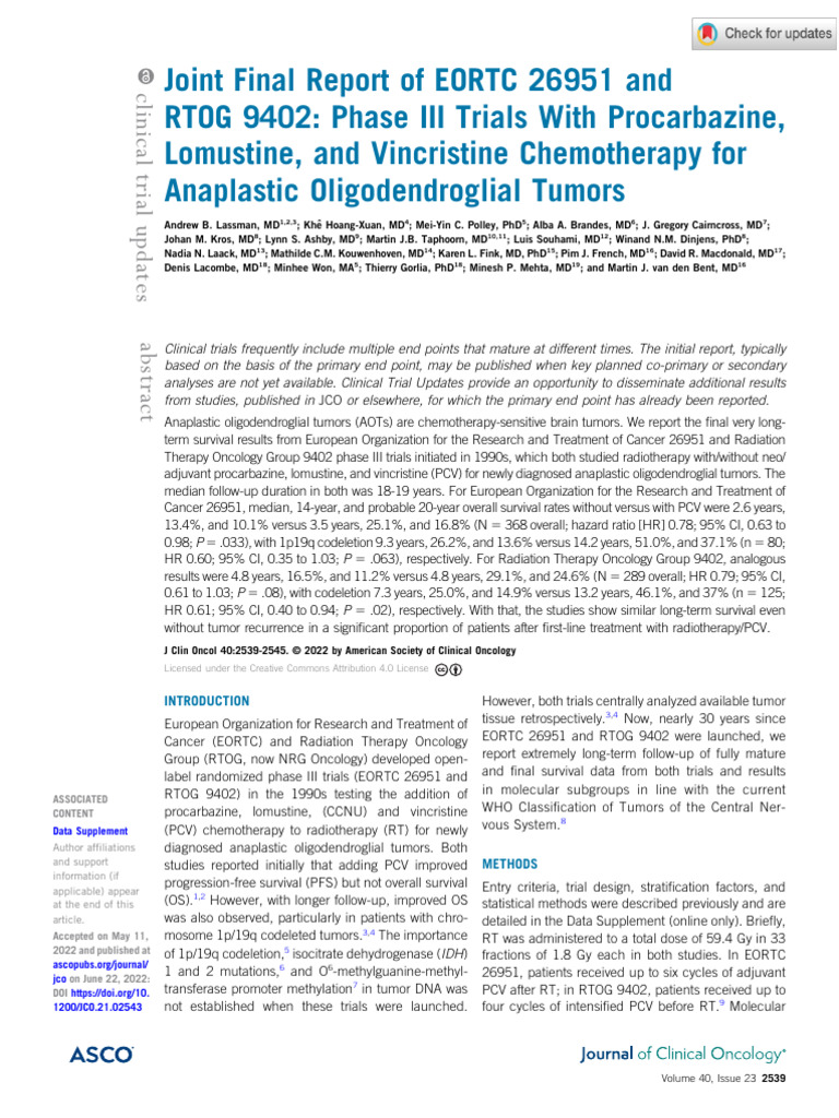 Lassman Et Al 2022 Joint Final Report of Eortc 26951 and Rtog 9402 ...