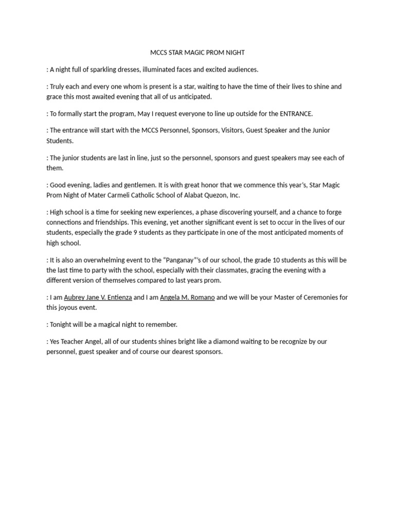 Mccs Star Magic Prom Night Script | PDF