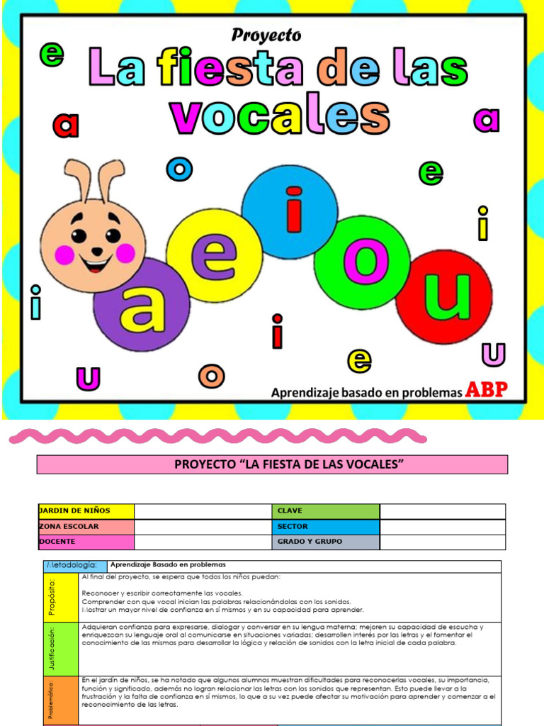 Proyecto Las Fiesta de Las Vocales | PDF | Educación de la primera ...