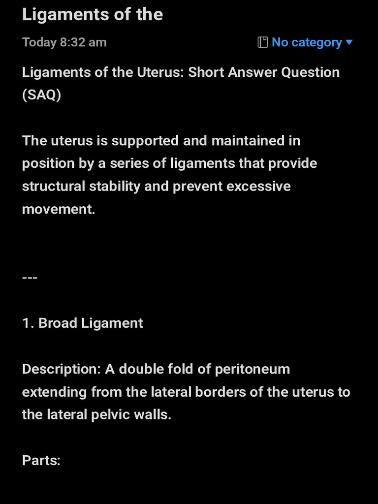 Uterine Ligaments: Anatomy and Functions | PDF
