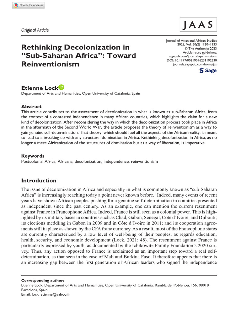 Lock 2023 Rethinking Decolonization in Sub Saharan Africa Toward ...