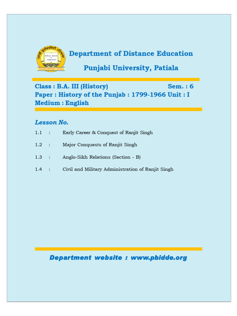 BA3 History S6 U1 E | PDF | Lahore | Punjab