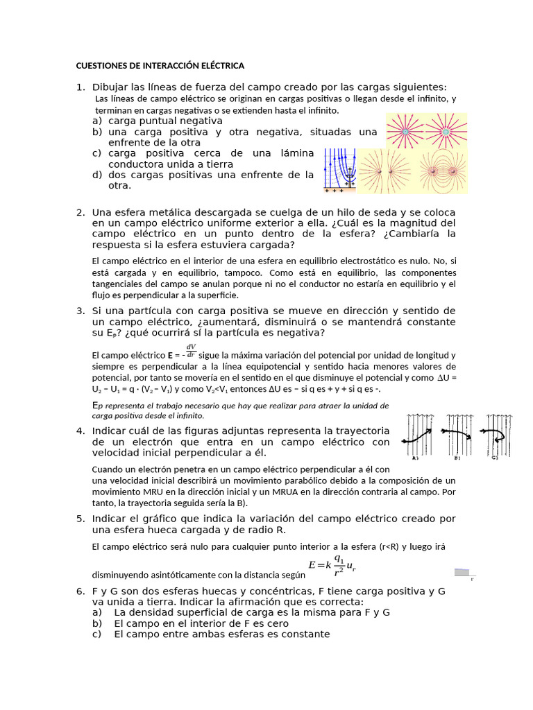 CUESTIONES DE INTERACCIÓN ELÉCTRICA (Resueltas) | PDF | Campo eléctrico ...