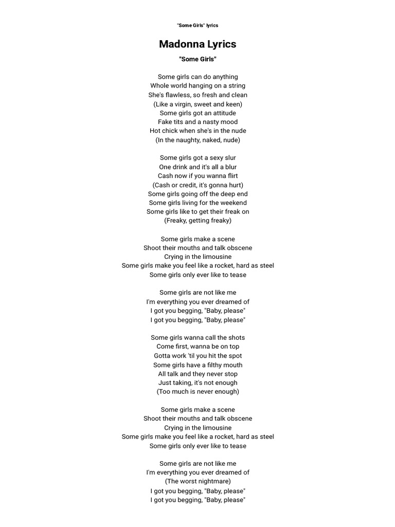 Madonna - Some Girls Lyrics | PDF