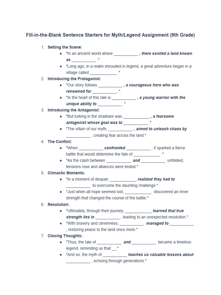 Myth Writing Prompts for Teens | PDF