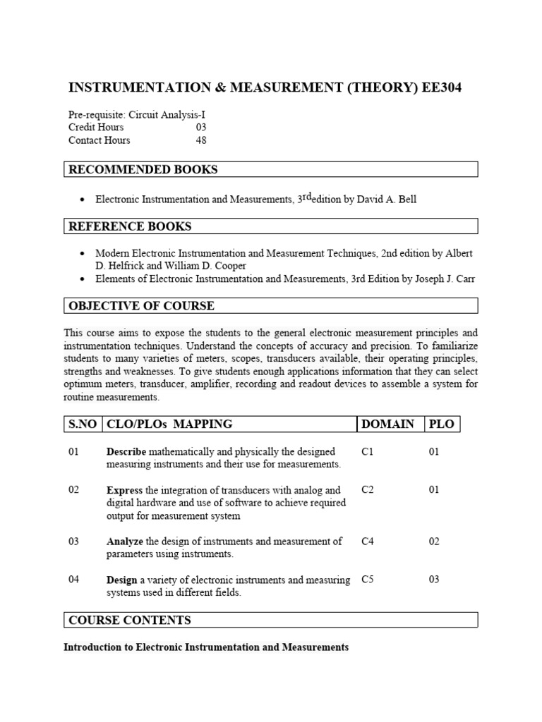 EE304: Electronic Instrumentation Course | PDF | Physical Quantities ...