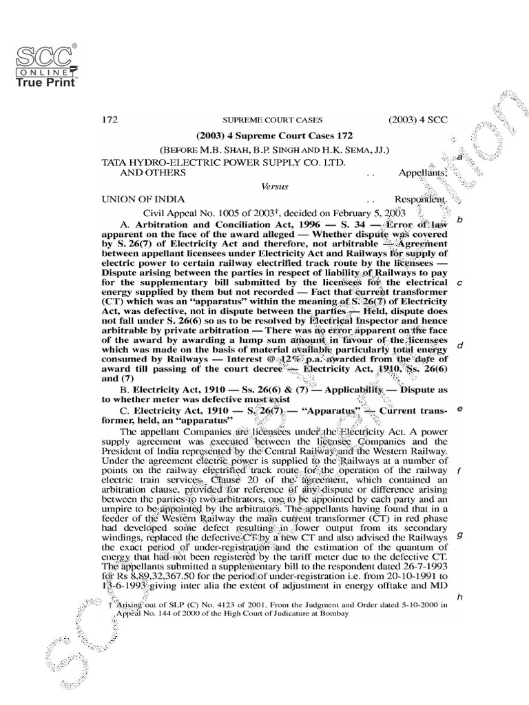 12. Tata Hydroelectric Power Supply Co. Ltd. v. Union of India, [(2003) 4 SCC 172] | PDF ...
