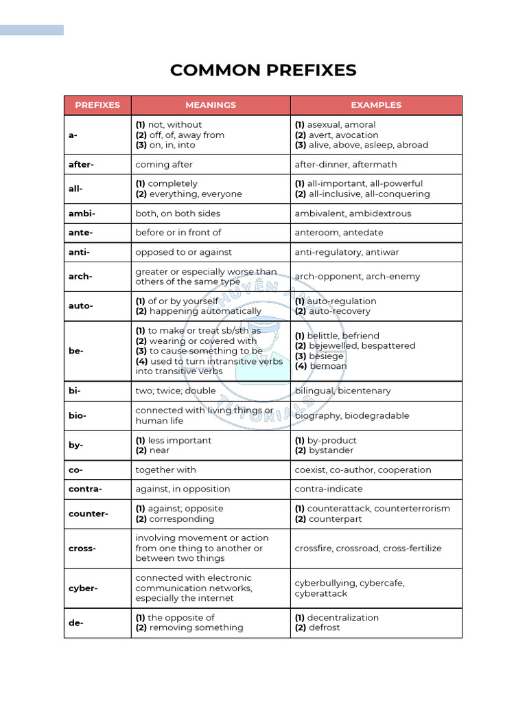 Common Prefixes and Their Meanings | PDF