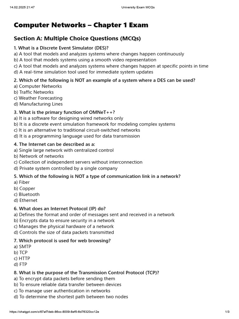 University Exam MCQs2-Merged | PDF | Computer Network | Osi Model
