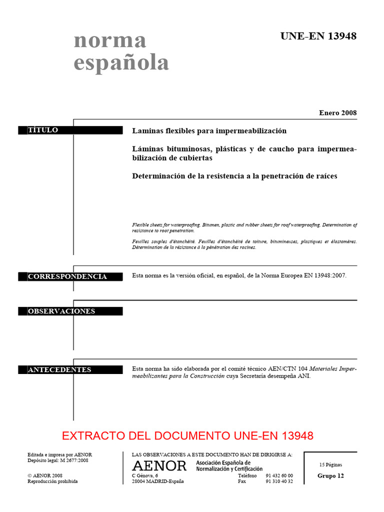 (Ex) Une-En 13948 2008 | PDF | Materiales
