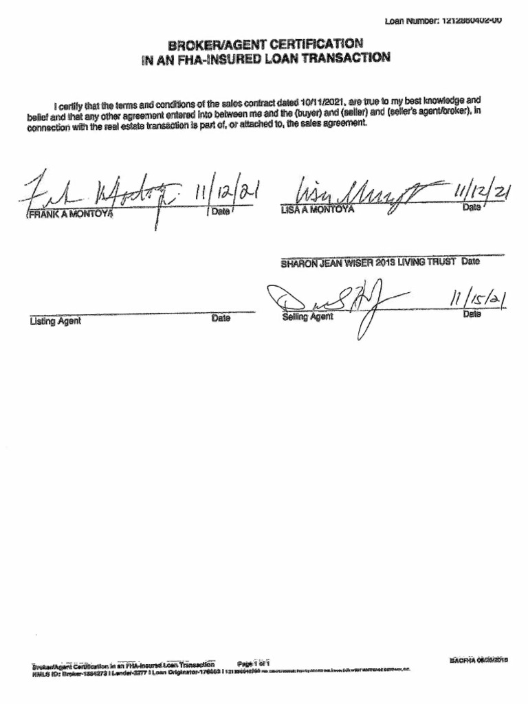 248 Leaf Bud CT - FHA-Insured Certification Selling Agent Signed | PDF