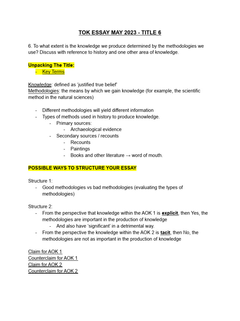 ToK Essay May 2023 - Title 6 | PDF | Knowledge | Methodology